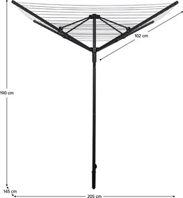 Zahradní sušák na prádlo, černá, 45 m, ROTARY NEW TYP 3