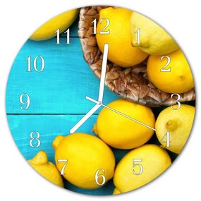 Nástenné skleněné hodiny citróny fi 30 cm