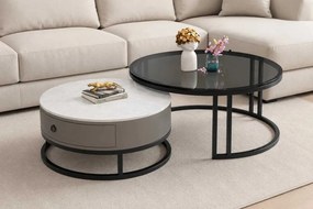 LuxuryForm DESIGN Konferenční stolek AMARO 80 / 60 cm – šedý mramor / sklo (set 2 ks)