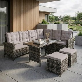 Velký luxusní ratanový zahradní set Avenberg BARLETTA šedá/sv. šedá