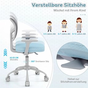 Costway Ergonomická dětská psací židle s nastavitelnou výškou a – modrý
