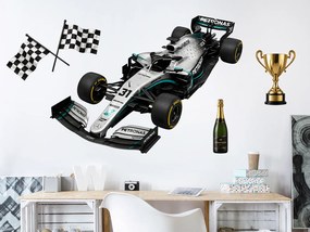 Stříbrnočerná formule F1 sportovní samolepky na zeď arch 100 x 72 cm