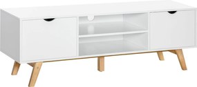 HOMCOM Moderní TV Stolek pro Televize do 65 palců s 2 Dveřmi, 2 Otevřenými Policemi a Dřevěnými Nohami 150x39x50 cm Bílý
