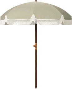 Velký slunečník Outsunny s třásněmi Ø190 cm, venkovní terasový slunečník s UV40+ ochranou, odolný proti větru, vodotěsný, 32 mm tyč a světle olivově z