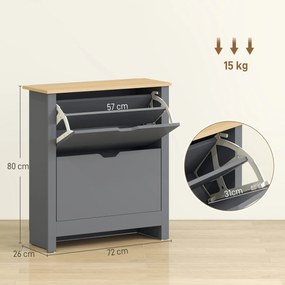 HOMCOM Botník se 2 sklápěcími přihrádkami, nastavitelná přepážka pro 8-12 párů bot, 72 x 26 x 80 cm, tmavě šedý