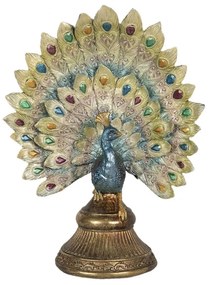 Modro-zlatá dekorace páv – 22x12x30 cm