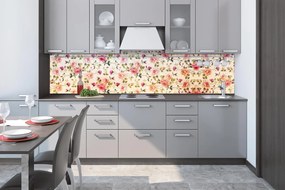 DIMEX | Fototapeta do kuchyně Růžičky KI-260-177 | 260 x 60 cm | růžová, meruňková, zelená