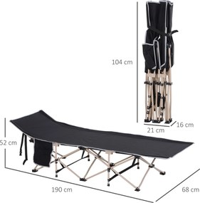 Skládací kempingová postel Outsunny s nosnou taškou 190 x 68 x 52 cm pro kempování do 150 kg, postel pro hosty pro dospělé, skládací postel pro vnitř…