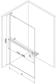 Mexen Kioto+ L, sprchová zástěna Walk-In s poličkou a věšákem 70 x 200 cm, 8mm sklo s žebrovým vzorem, chromový profil, 800-070-123-01-09