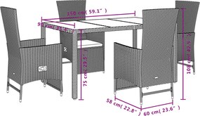 5dílný zahradní jídelní set s poduškami béžový polyratan 3277575