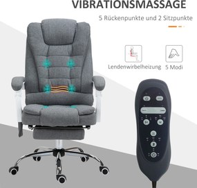 Kancelářská židle Vinsetto s masážní funkcí, výškově nastavitelná, ergonomická kancelářská židle s funkcí polohování, vyhřívání, podnožka| Aosom