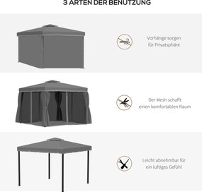 Outsunny Zahradní pavilon Outsunny, 2,96 x 2,96 m, s dvojitou střechou, 4 boční panely moskytiéra, párty stan hliníkový polyester | Aosom