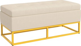 HOMCOM Lavice s úložným prostorem Čalouněná lavice s výklopným víkem v béžovém sametovém vzhledu Lavice s ocelovými nohami 110x44x49 cm do předsíně o…