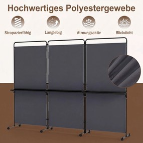 Costway 3-dílný dělič pokoje na kolečkách, skládací zástěna, zástěna na – šedá
