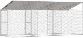 Psí klec s střechou Stříbrná 600 x 200 x 256 cm Ocel a PE 3368299