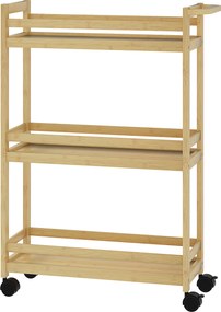 HOMCOM 3-vrstvý bambusový koupelnový regál na kolečkách do obývacího pokoje a kuchyně 55x20x75 cm přírodní