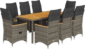 9dílný zahradní bistro set s poduškami šedý polyratan 3276972