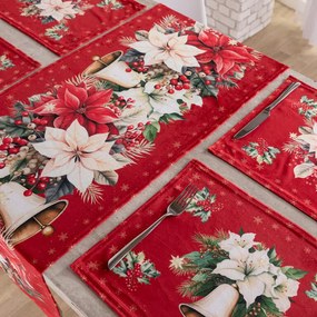 Sada 4 ks prostírání a stolního běhounu RED POINSETTIA