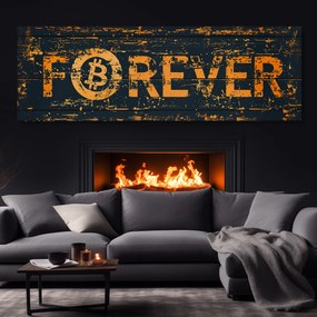 Obraz na plátně - Bitcoin Forever Dark Wood FeelHappy.cz Velikost obrazu: 120 x 40 cm