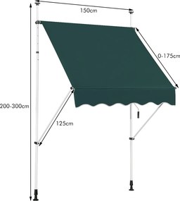 Costway 150 cm široká příchytná markýza bez vrtání, balkonová markýza odolná