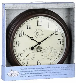 Esschert Design ED ESSCHERT DESIGN Hodiny EASTGATE CLOCK, nástěnné, hnědá barva, průměr 38 cm, číselník - arabské číslice, pro vnitřní i venkovní použití