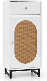 Costway Ratanový noční stolek s dvířky a zásuvkou Boho s – 40 × 30 × 91 cm