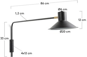 Černé kovové nástěnné světlo Kave Home Aria 86 cm