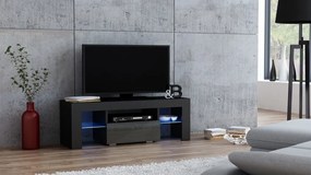 Mazzoni TV stolek MILA lesk 110 LED černá, šedá zásuvka