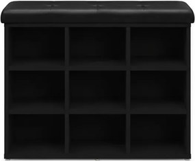 skříňka na boty, botník s polstrováním, lavice, sedací, police, dřevo/umělá kůže, 52x84x32 cm, černá/černá, Dekorino BS20260019