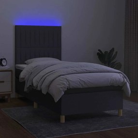 Box spring postel s matrací a LED tmavě šedá 90x200 cm textil 3135566