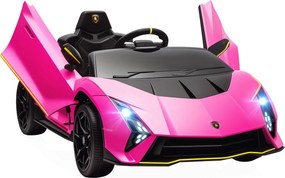 AIYAPLAY elektrické dětské auto 3-6 let, 12V Lamborghini Autentica s 2 motory, dveře křídlové, zavěšení, růžové