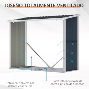 Outsunny Galvanizovaný Ocelový Přípravek na Dřevo se Šikmou Střechou pro Zahradní Terasu Exteriér 185x84x133,5/148,5 cm Šedý