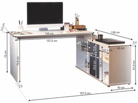 Kondela Psací stůl, bílá / šedá, DALTON 2 NEW VE 02