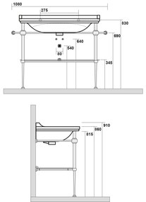 Kerasan WALDORF konstrukce pro retro umyvadlo 100cm se skleněnou poličkou, chrom 9196K1