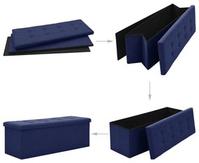 Skládací úložná lavice modrá umělý len - Default Title