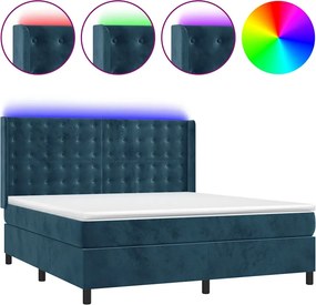 Box spring postel s matrací a LED tmavě modrá 160x200 cm samet 3139815