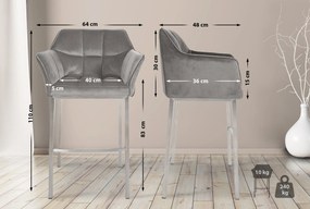 Barová židle Damaso E samet s čtyřnohou konstrukcí – šedá