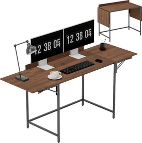 HOMCOM sklápěcí psací stůl počítačový stůl se 2 sklápěcími deskami pro 2 monitory, pro ložnice, malé prostory, 170 x 58 x 78 cm, ořech