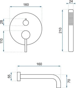 Rea Lungo, podomítková vanová baterie s ruční sprchovou sadou + BOX, růžové zlato, REA-B6930