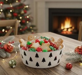 Krémová porcelánová salátová miska se stromky X-Mas Tree - Ø 17,5*6,5 cm