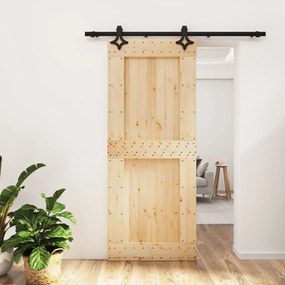 Posuvné Dveře S Kováním 85 X 210 Cm Masivní Borové Dřevo