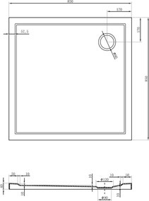 Mexen Flow sprchová vanička čtvercová slim 85 x 85 cm, černý mat - 46S708585