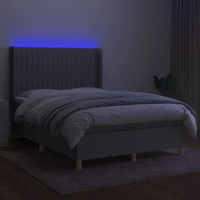 Box spring postel s matrací a LED světle šedá 140x200 cm textil 3139037