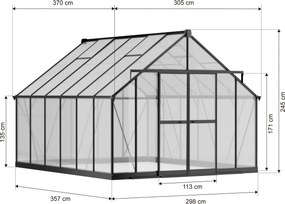 Skleník 245 x 305 x 370 cm, zesílená konstrukce, polykarbonát 6 mm