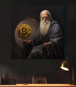 Obraz na plátně - Bitcoin strážce s žezlem FeelHappy.cz Velikost obrazu: 140 x 140 cm