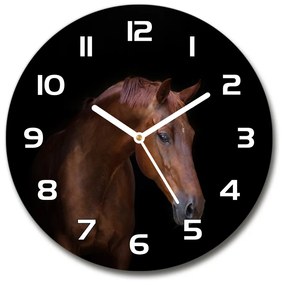 Wallmuralia Skleněné hodiny kulaté Hnědý kůň fi 30 cm