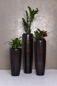 Luxusní květináč CAVITA, sklolaminát, výška 75 cm, černo-hnědý hedvábný mat
