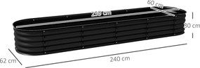 Modulární vyvýšený záhon z oceli Outsunny pro zeleninu, rostliny a květiny - 240 x 62 x 30 cm, černý
