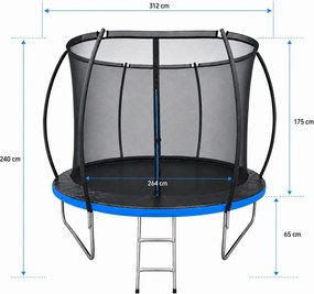 TRENDIE Trampolína s vnitřní sítí 312 cm modrá + žebřík