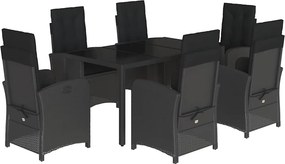 7dílný zahradní jídelní set s poduškami černý polyratan 3212207